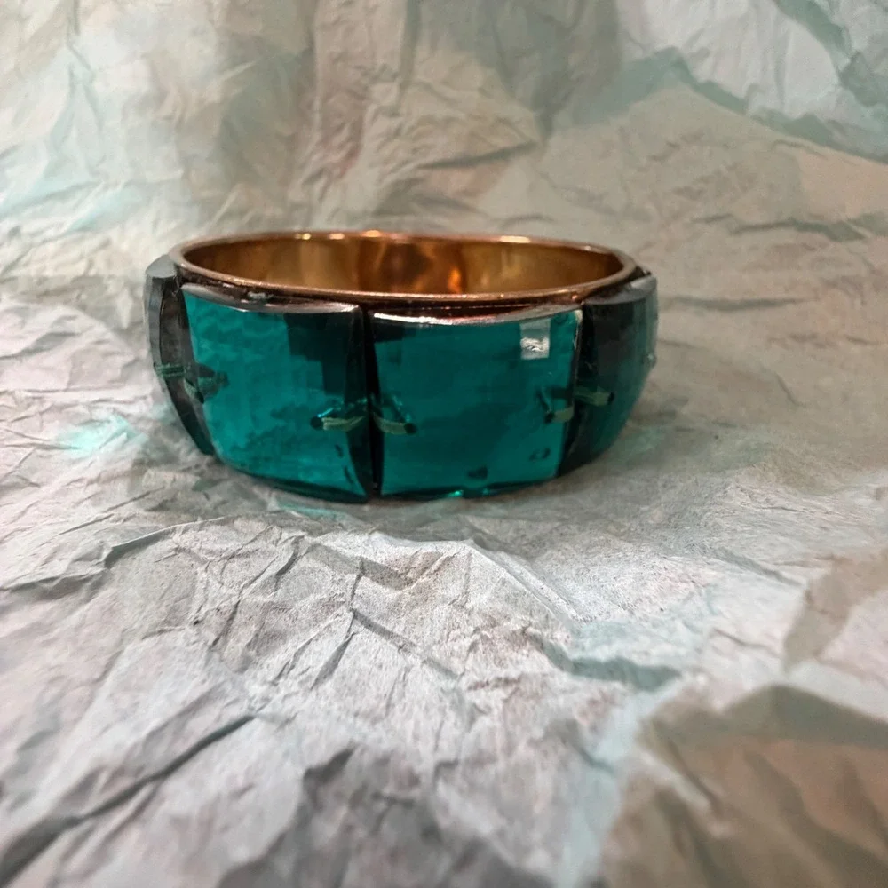 Jewelry | Vintage Chunky Teal Resin Gold Tone Statement Bangle Bracelet ...